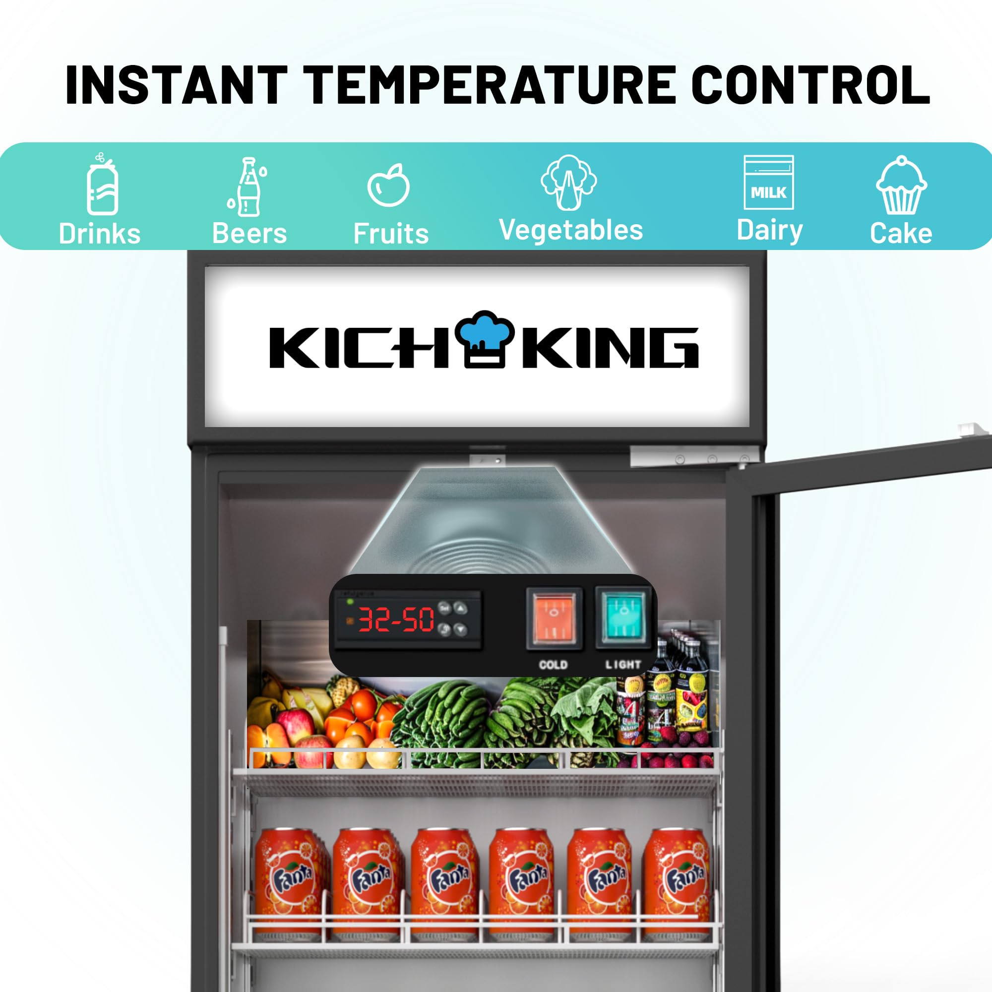 11.3 Cu. Ft Merchandiser Refrigerator 32-50°F Commercial Beverage Refrigerators Low-E Glass Door Display Cooler Aluminum Alloy Frame Upright Drink Fridge, LED Light Box Adjustable Organizer, Black