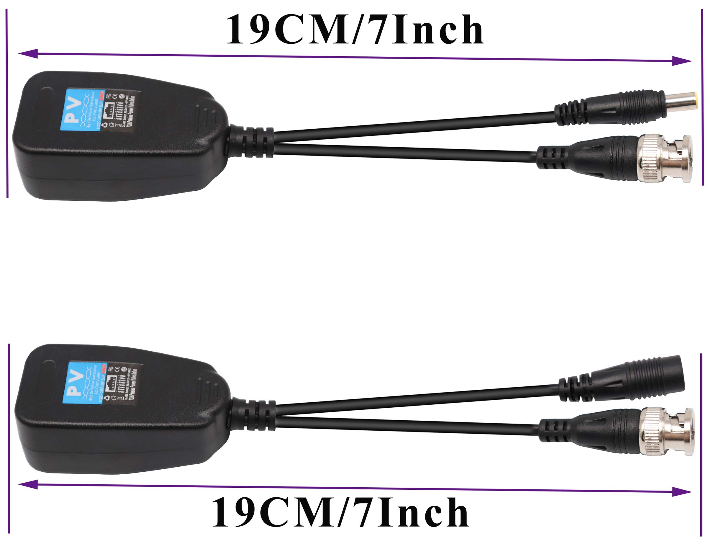 AAOTOKK Video Balun RJ45 to BNC Transceiver Transmitter HD-CVI/TVI/AHD/CVBS with DC Power Connector for 1080P 3MP 4MP 5MP 8MP CCTV Security DVR Surveillance Camera System (4Pairs)