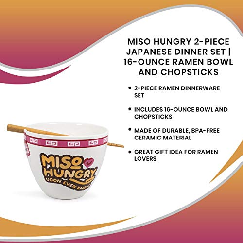 Toynk Miso Hungry Japanese Ceramic Dinner Set | 16-Ounce Ramen Bowl and Chopsticks Set