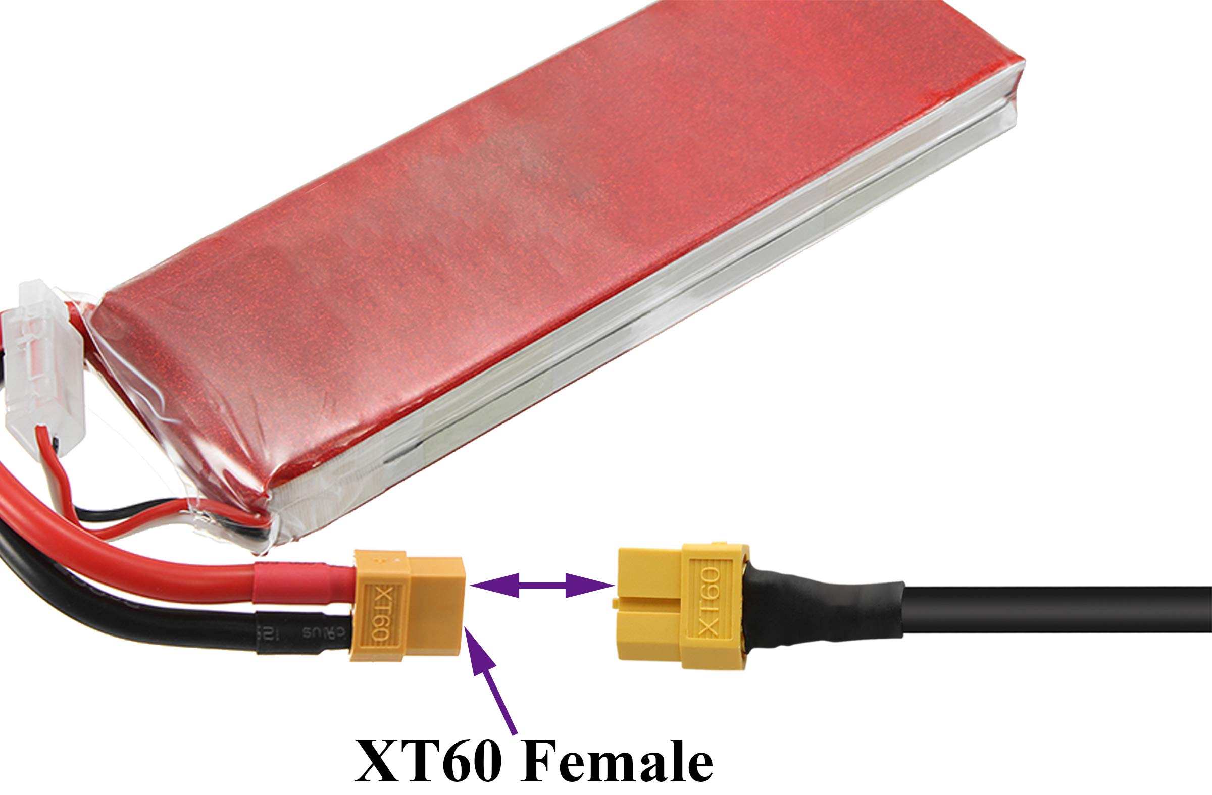 AAOTOKK XT60 to DC Adapter Cable XT60 Bullet Connector Female to DC 5.5mm X 2.5mm Female Power Jack Adapter Cable for TS100 Soldering Iron, FPV Monitor Power,Drone Power Cord.(30 cm-2Pack)