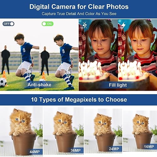 4K Digital Camera,Autofocus 48MP Vlogging Camera for Photography YouTube Compact Camera with Flash,18X Digital Zoom, Anti Shake, Macro Photography, 32G SD Card and 2 Batteries