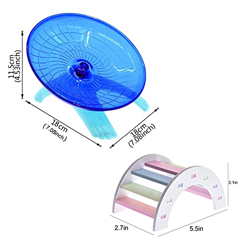 2 Pack Rat Flying Saucer Exercise Wheel & Wood Bridge Rainbow Climb - Durable ABS Plastic Running & Jogging Running Silent Spinner - for Mouse Hedgehog Chinchilla Pets Mice Hamsters Gerbil Cage Toy