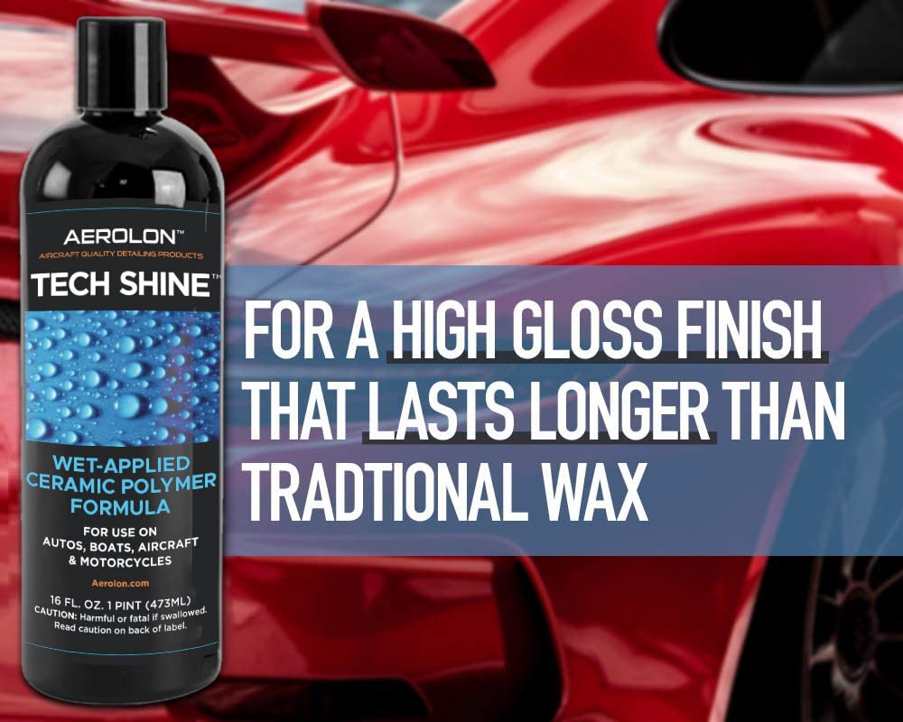 Aerolon 16 Oz Tech Shine Fast Wet-Applied Ceramic Polymer Car Wax Coating Kit, Top Coat Polish and Sealer for Car Bike Boat, Auto Detailing Accessory for Hydrophobic Mirror Shine Gloss Kit and Applicators
