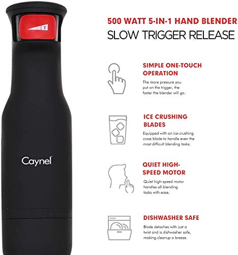 Caynel 500 Watt Immersion Hand Blender, 8 Variable Speeds Control with Turbo Setting, Ergonomic handle Multi-purpose Hand Mixer Pure Copper Motor Stainless Steel (5-in-1)