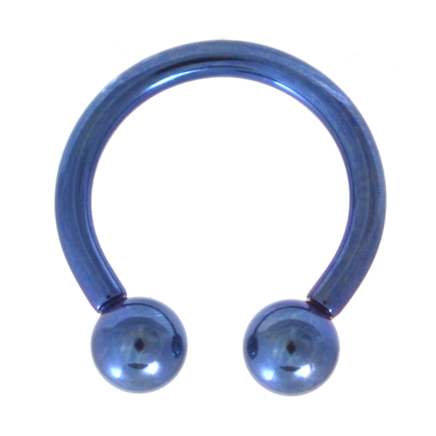 12G(2mm) Blue Titanium IP Steel Circular Barbells Horseshoe Rings w/Ball Ends (Sold in Pairs)