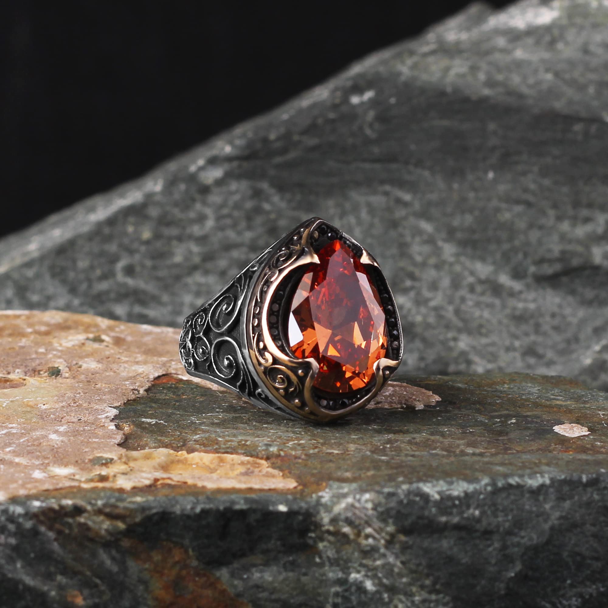 925 Sterling Silver Citrine Stone Men Silver Ring, Citrine Stone Men's Ring, Handmade Engraved Men's Silver Ring, Turkish Silver Ring gifts for men handmade rings valentines day gifts for him