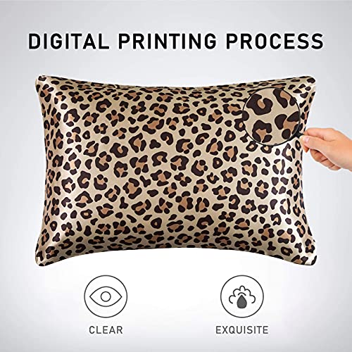 2 Pack Satin Pillowcase for Hair and Skin, Leopard Print with Envelope Closure, Satin Silk Pillow Cases 20x36 inches/King Size