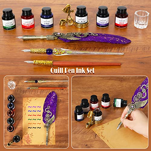 Aifeiter Feather Pen Ink Set,Quill Pen Ink Set,Wax Seal Stamp Set,Feather Calligraphy Pen Set,Birthday Present,Christmas Gifts,Holiday Ideal Gift(purple)