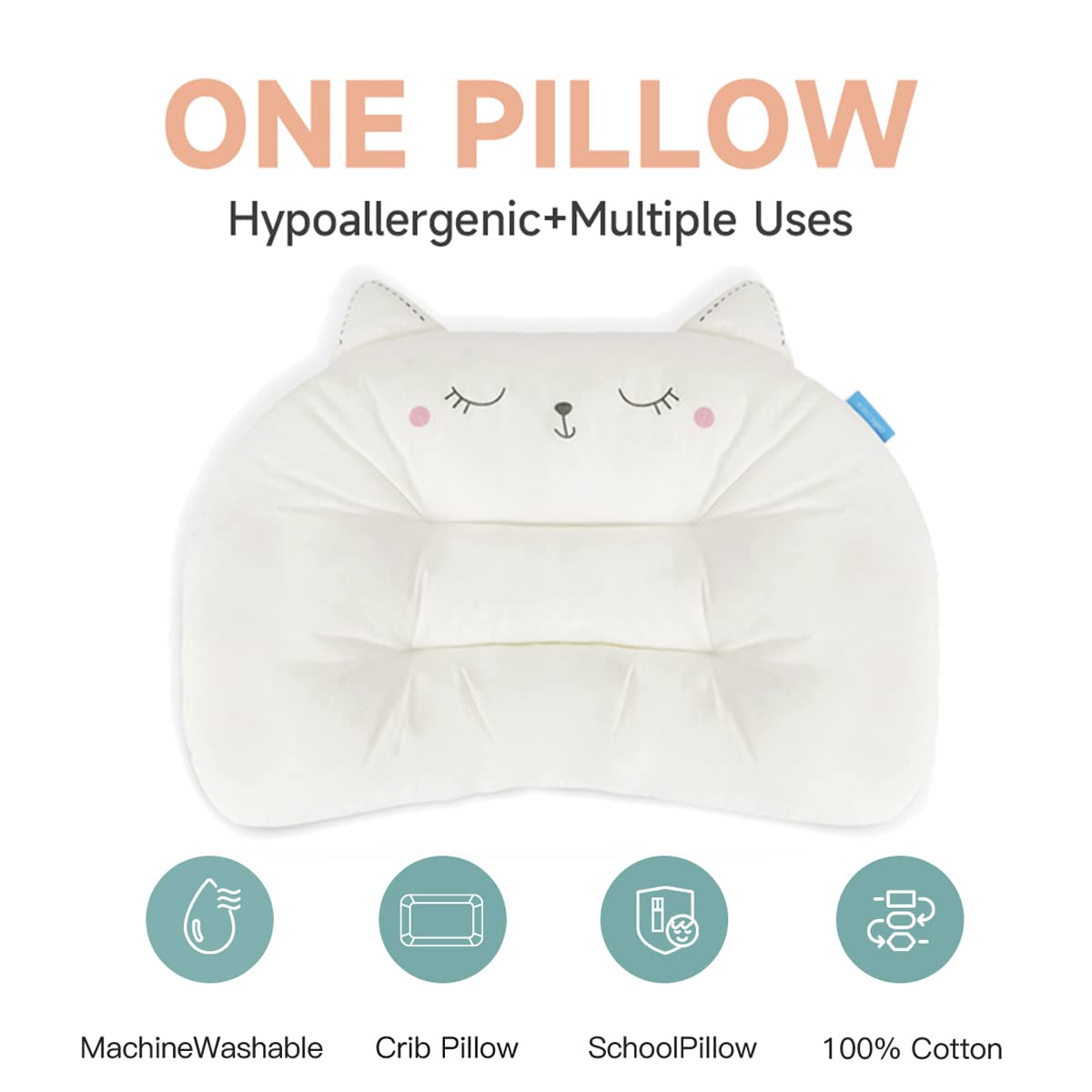 Choc chick Toddler Pillow,20X14inches Machine Washable Soft Hypoallergenic Kids Pillows,Child Cute Animal Perfect Toddler Pillows for Sleeping 2 Year Old (Cat)