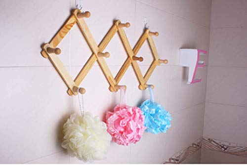 2 Pack10 Hook Coat Hooks, Wooden Expanding Accordion Style Wall Mounted Hook,Wooden Pegs Folding Wall Hanger Stand for Cap,Belt,Umbrella,Coffee Mug,Keys, Home Organization Storage Rack, Storage Holder