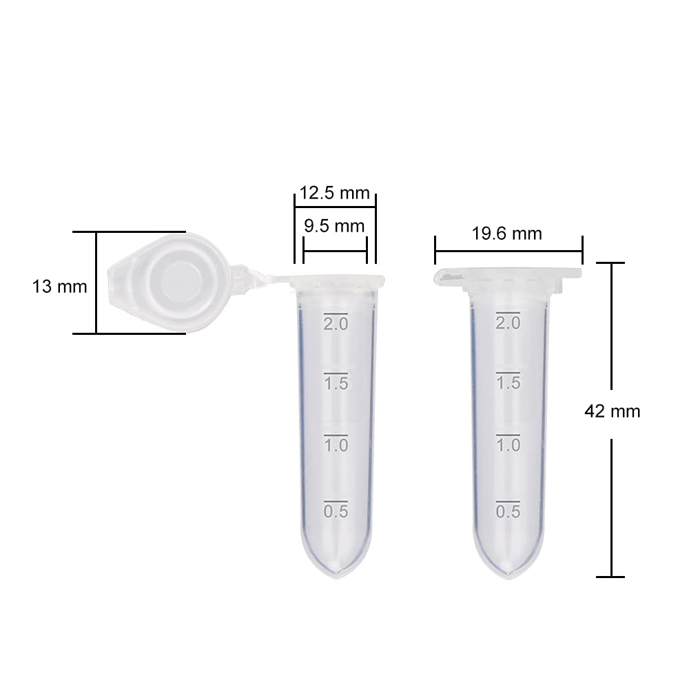 stonylab Micro Centrifuge Tubes, 2 ml Polypropylene Graduated Clear Plastic Centrifuge Vials with Flat-Top Snap Cap, Pack of 200 (2 ml, 200 Packs)