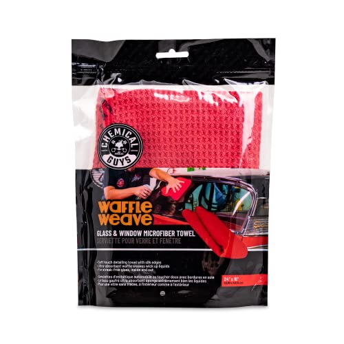 Chemical Guys MIC707 Waffle Weave Glass and Window Microfiber Towel, Red (24" x 16")