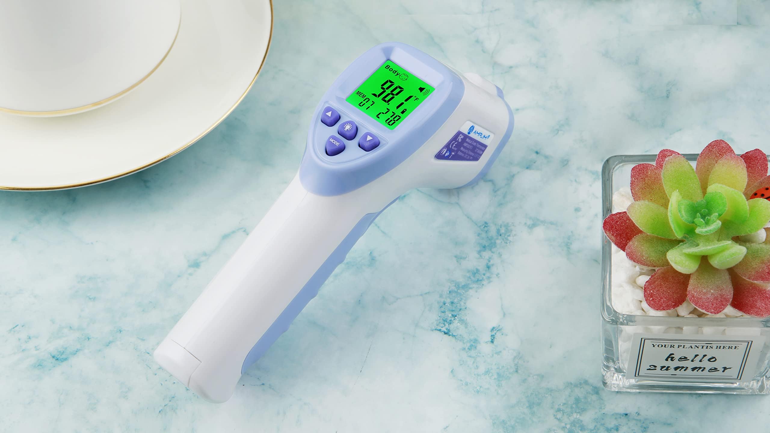 Amplim Digital Forehead Thermometer for Kids, Adults, and Babies - Touchless, Non-Contact Fever Thermometer with Temporal Head Function - No-Touch Thermometer for Accurate Temperature - FSA/HSA