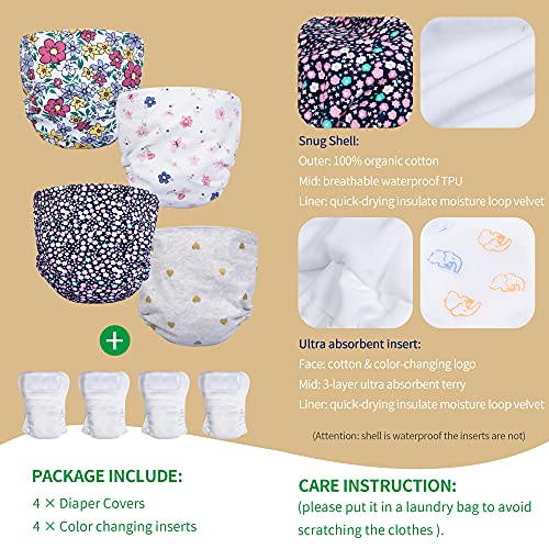 BIG ELEPHANT Baby Cloth Diaper Cover - 4 Pocket Diaper Case with 4 Color Changing Inserts Adjustable Reusable 18-36 Month