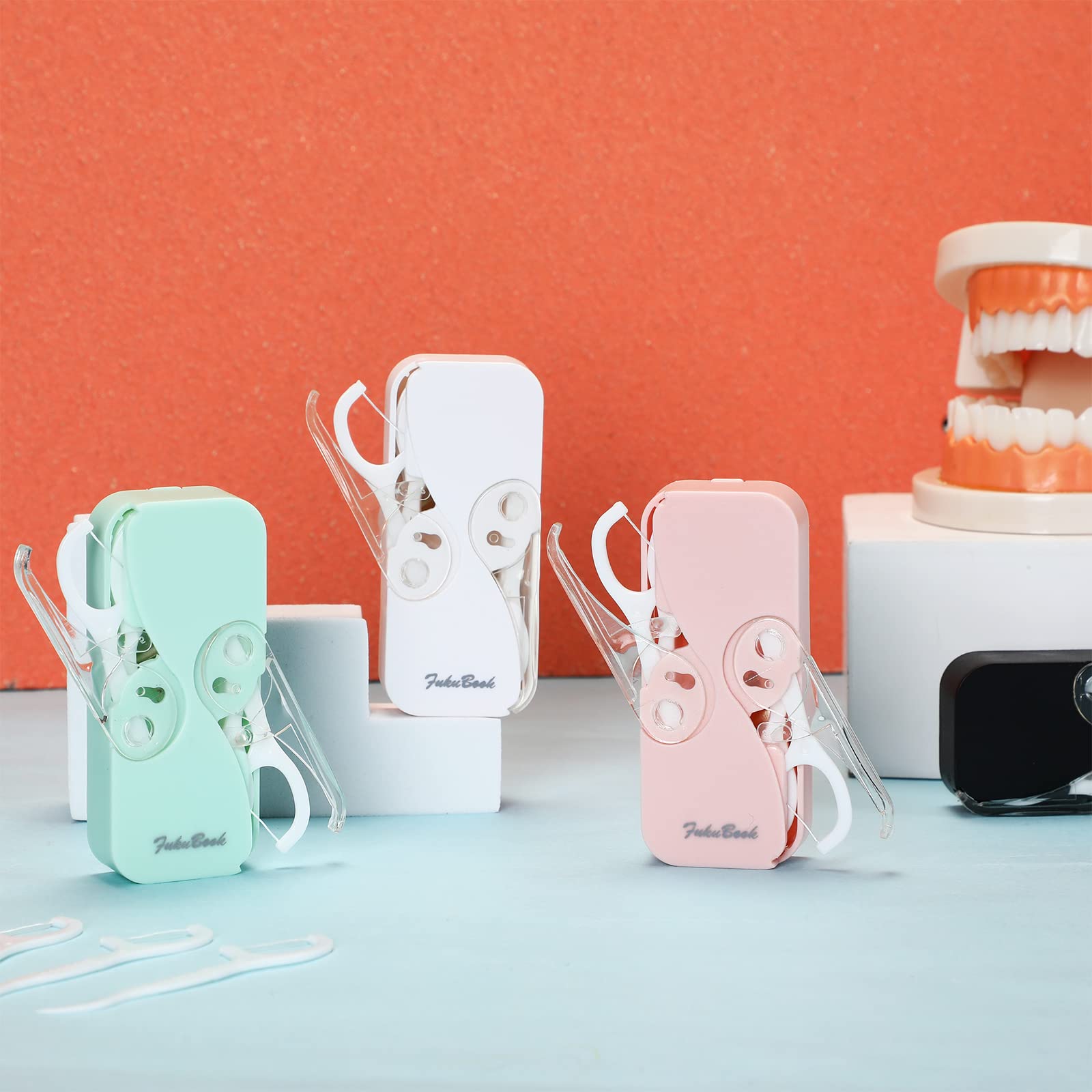 16 Pack Dental Floss Portable Case Dental Floss Dispenser Bulk with 192 Dental Floss Picks Automatic Floss Storage Box for Adults Business Trips and Travel White, Black, Green, Pink