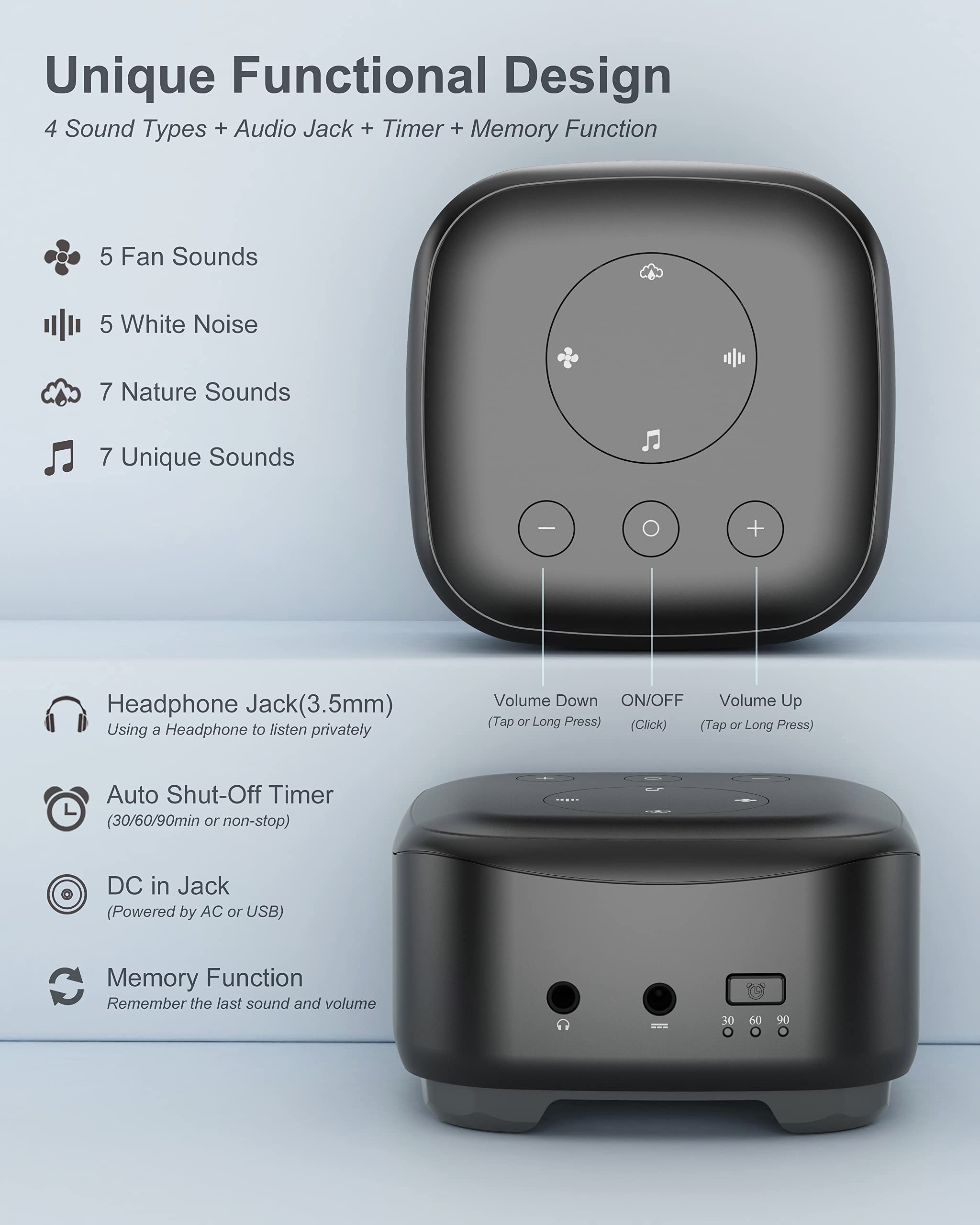 elesories S3 White Noise Machine, Portable Sleep Therapy Sound Machine for Adults Baby Kids Sleeping