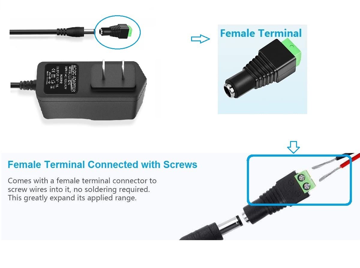 12V 1A DC Power Supply Adapter 12 Volt AC Adapter 100-240V 50-60Hz to DC 12V 1A Power Adapter, 12V DC Power Supply 1A Transformer with 5.5mmx2.5mm DC Outle Plug & 1 Tip