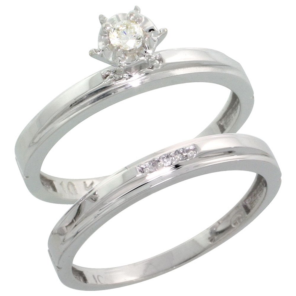 10k White Gold Ladiesā 2-Piece Diamond Engagement Wedding Ring Set, Size 9.5