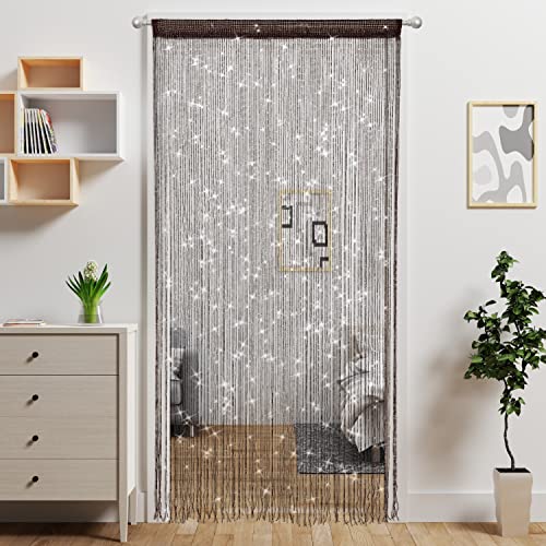 2 Pcs Door String Curtain Doorway Beads Curtains,Hanging Room Divider Beaded Decor Hippie Glitter Fringe Panel Closet Window Wall Backdrop Doors Sequin Sheer Boho Doors Tassel (2, Coffee, 39×79in)