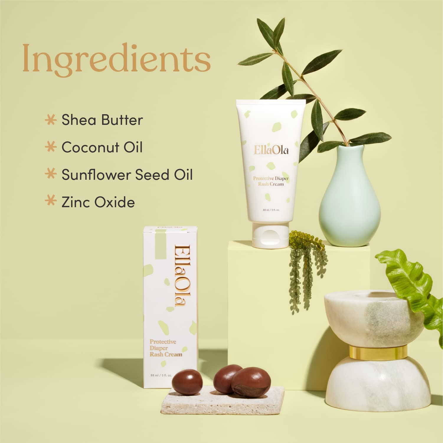 EllaOla Organic Protective Baby Diaper Rash Cream for Sensitive Skin - 14% Zinc Oxide Rash Ointment Cream Soothes Irritation, Protects from Chafing and Inflammation, Fragrance Free | 3 fl. oz.