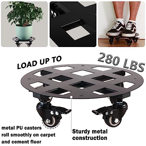 2 Packs Metal Plant Caddy with Wheels 12β Heavy-Duty Wrought Iron Rolling Plant Stands with Casters Indoor and Outdoor Plant Pot Roller Base Plant Saucer Movers Black, Strong Load Capacity