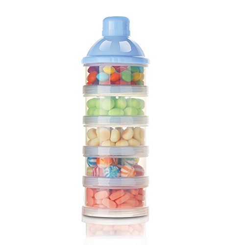 Accmor Baby Formula Dispenser, 5 Layers Stackable Formula Container, Milk Powder Formula Dispenser On The Go, Baby Feeding Travel Storage Container, BPA Free, Blue, 2 Pack
