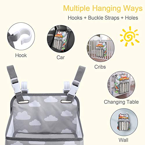 Accmor Hanging Baby Diaper Caddy Organizer, Diaper Stacker, Baby Crib Hanging Classified Storage Bag Organizer for Changing Table, Crib, Playard or Wall & Nursery Organization