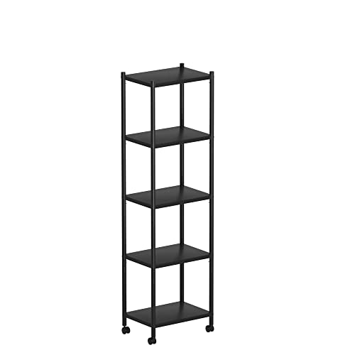 5-Tier Metal Rolling Cart Organizer with Wheels ,Adjustable Heavy Duty Free Standing Baker's Rack for Kitchens,Storage Tower for Pantry Laundry Bathroom Narrow Places