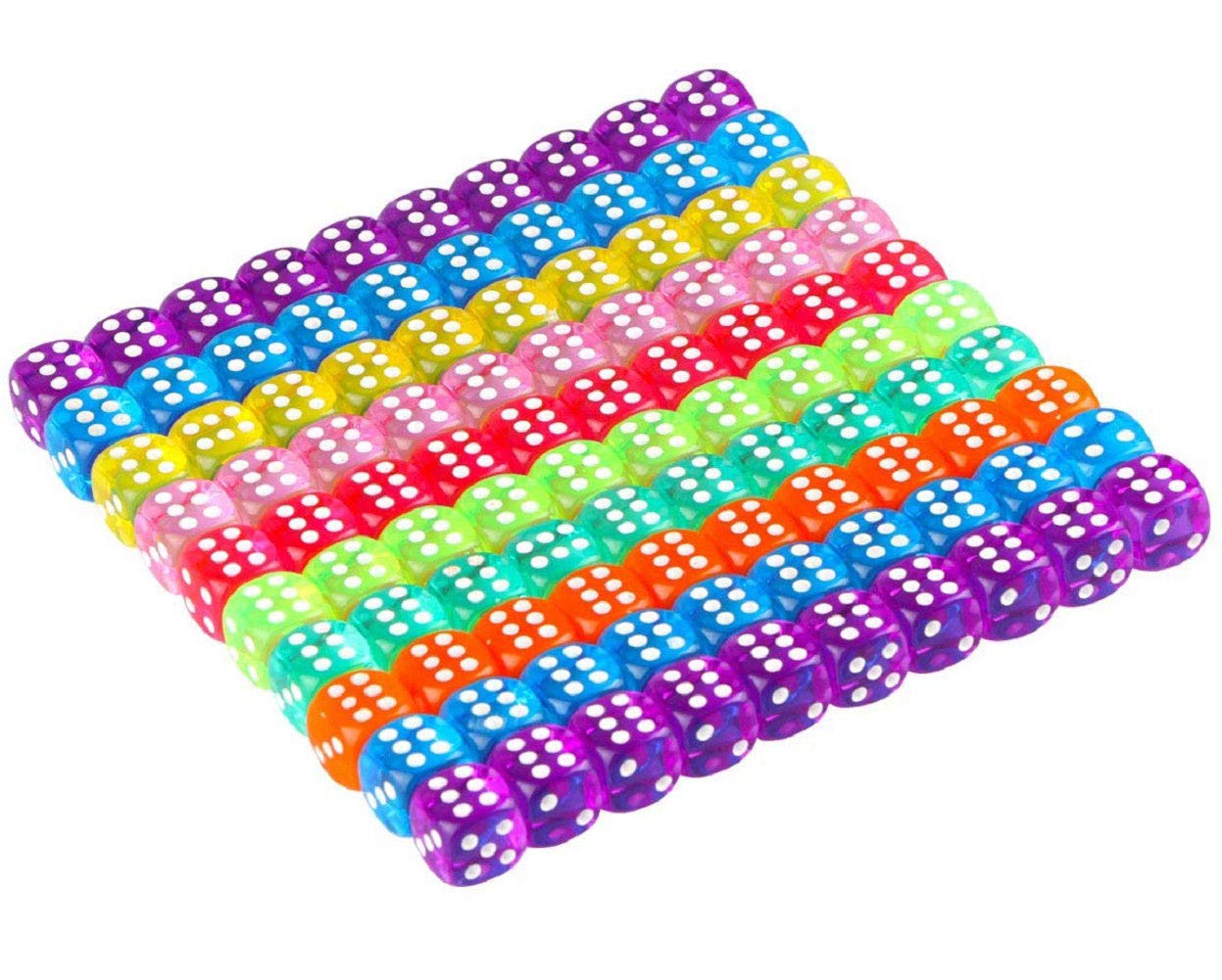 100 Pcs 6-Sided Games Dice Set, Translucent Colors Dices 14 mm Round Corner Dice for Playing Games, Acrylic Bulk Dice for Board Games, Dice Games, Party Favors Gifts