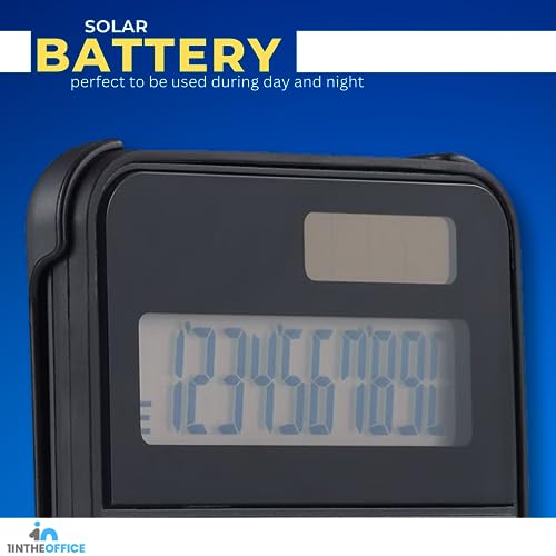 1InTheOffice 10 Digit Pocket Calculator, Office Calculator, Dual Powered Handheld Calculator, Solar and Battery, Black, 1 Pack