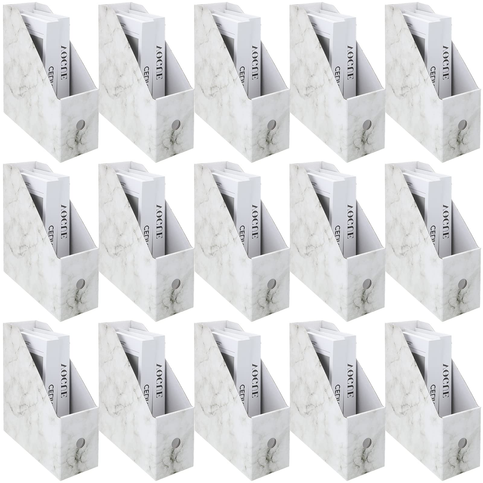 15 Packs Marble Magazine File Holder Bulk Collapsible Magazine Folder Organizer Desktop File Holder Storage Box Cardboard File Rack Book Bins with Labels for A4 Size Document Home School Office Favors