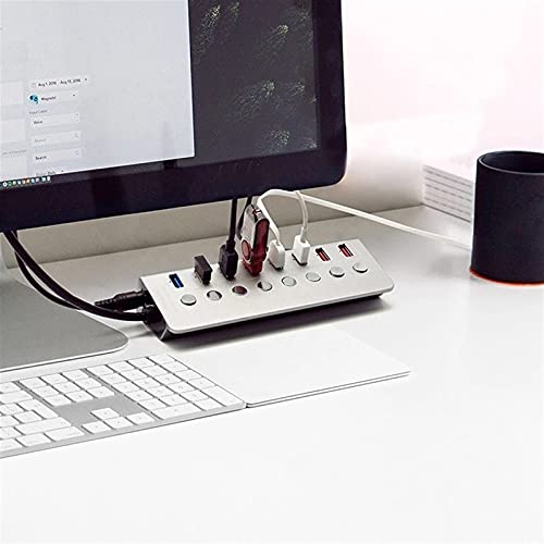 WJCCY Aluminum Alloy 8-Port USB3.0 Splitter 4 Port Laptop Extended USB HUB 4 Port Fast Charging Adapter External 12V 4A Power Supply