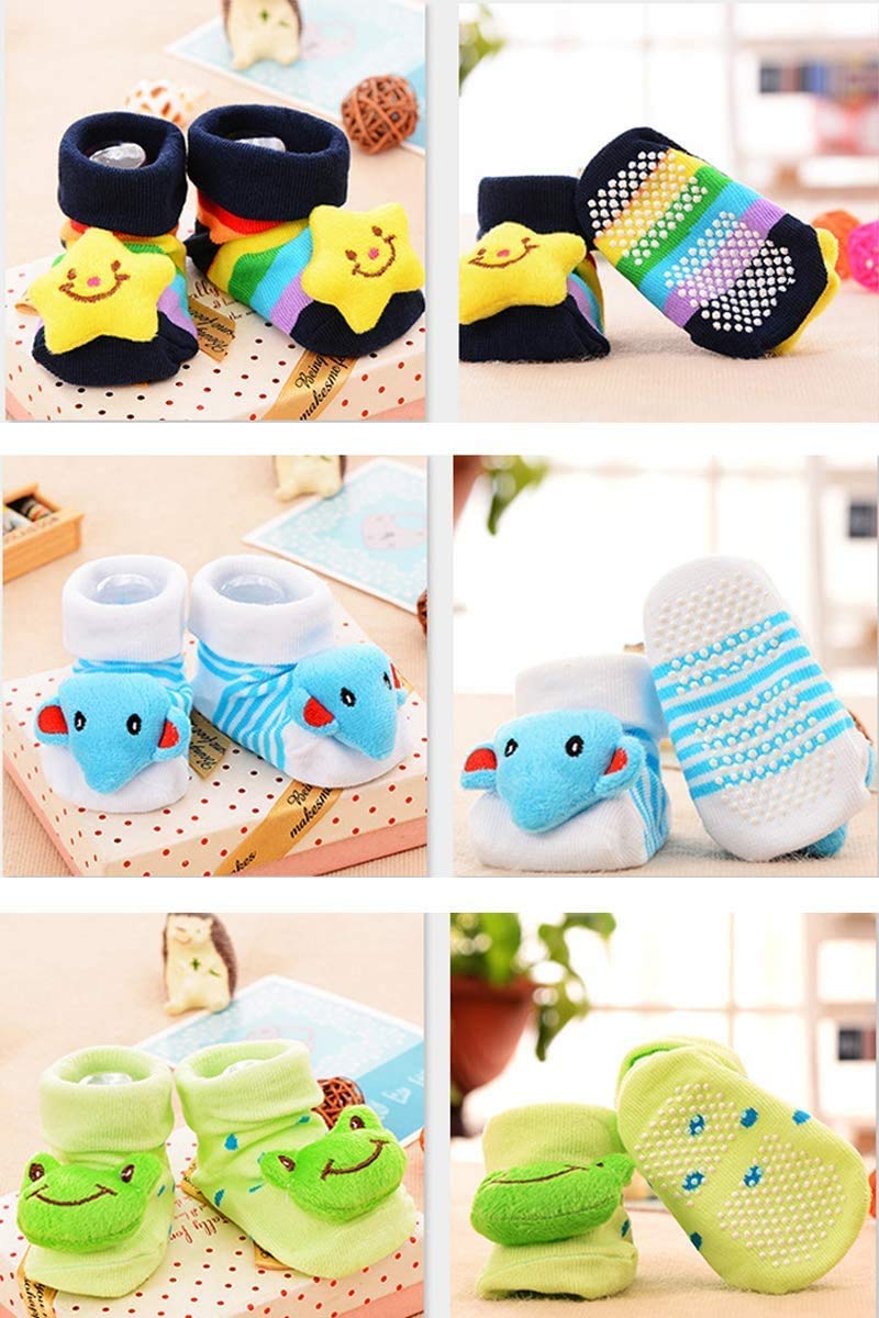 6 Pairs Baby Socks Boys Girls 3D Cartoon Anti-Skid Baby Booties Sock Slippers
