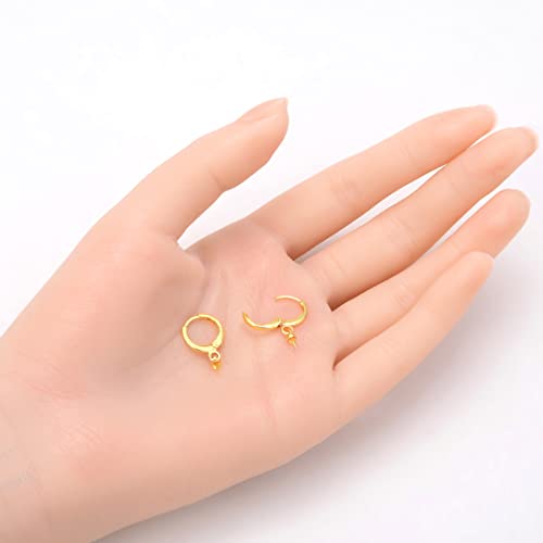 20pcs Adabele Hypoallergenic Tarnish Resistant 14mm (0.55 Inch) Gold Round Leverback Huggies Earring Hooks with 3mm Secure Screw Eye Peg Bail BF265