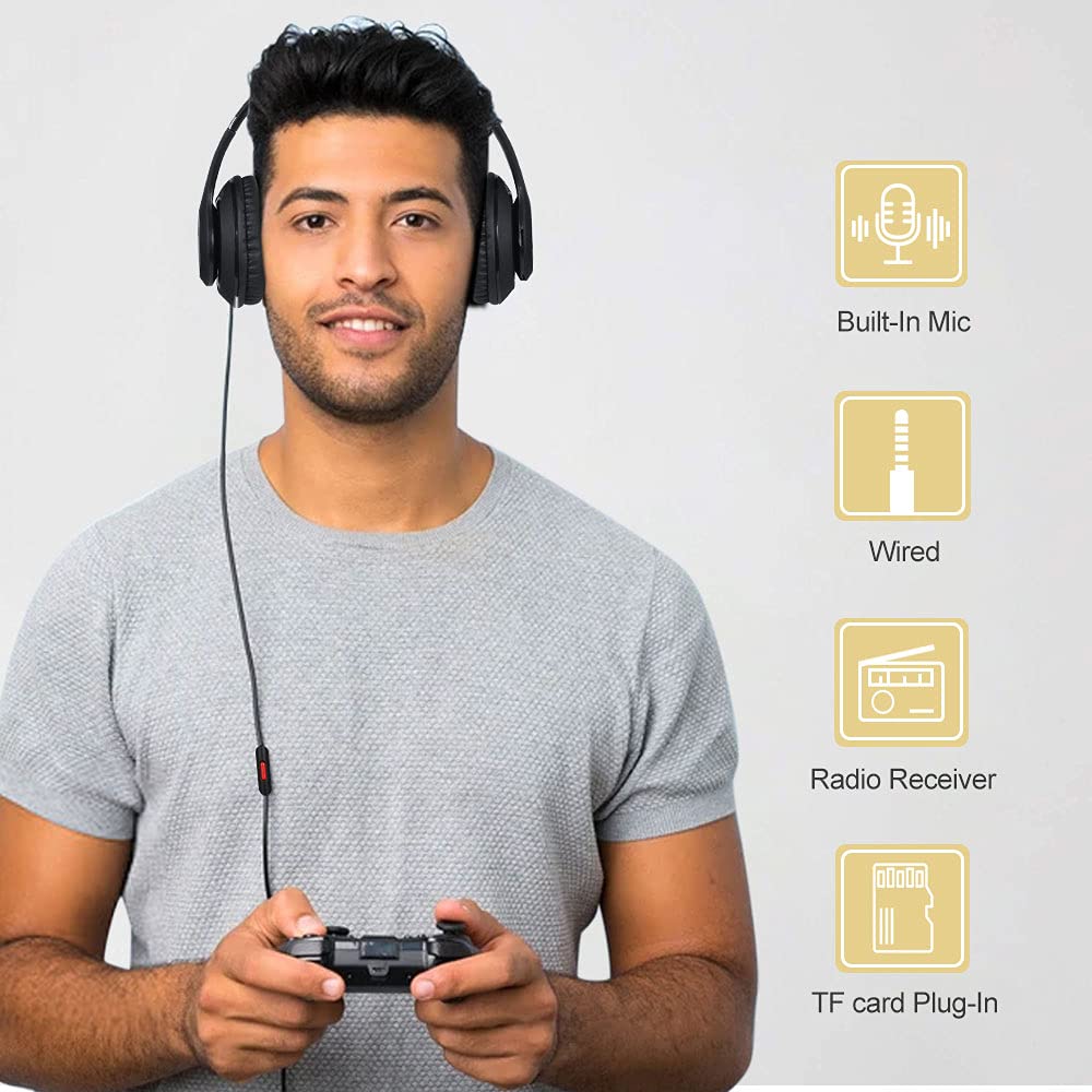 9S Bluetooth Headphones Over-Ear,CVC 6.0 Noise Cancelling Mic Wireless Headphones,60 Hrs Playtime Hi-Fi Stereo Deep Bass Foldable Headphones for Online Class, Home Office, PC, Cell Phones (Black)
