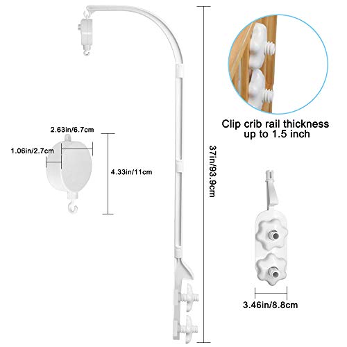 AFUNTA 37 Inch Double Screw Crib Mobile Bed Bell Holder with Music Box, DIY Toy Decoration Hanging Arm Adjustable Holder Bracket Baby Bed Stent Set Nut Screw