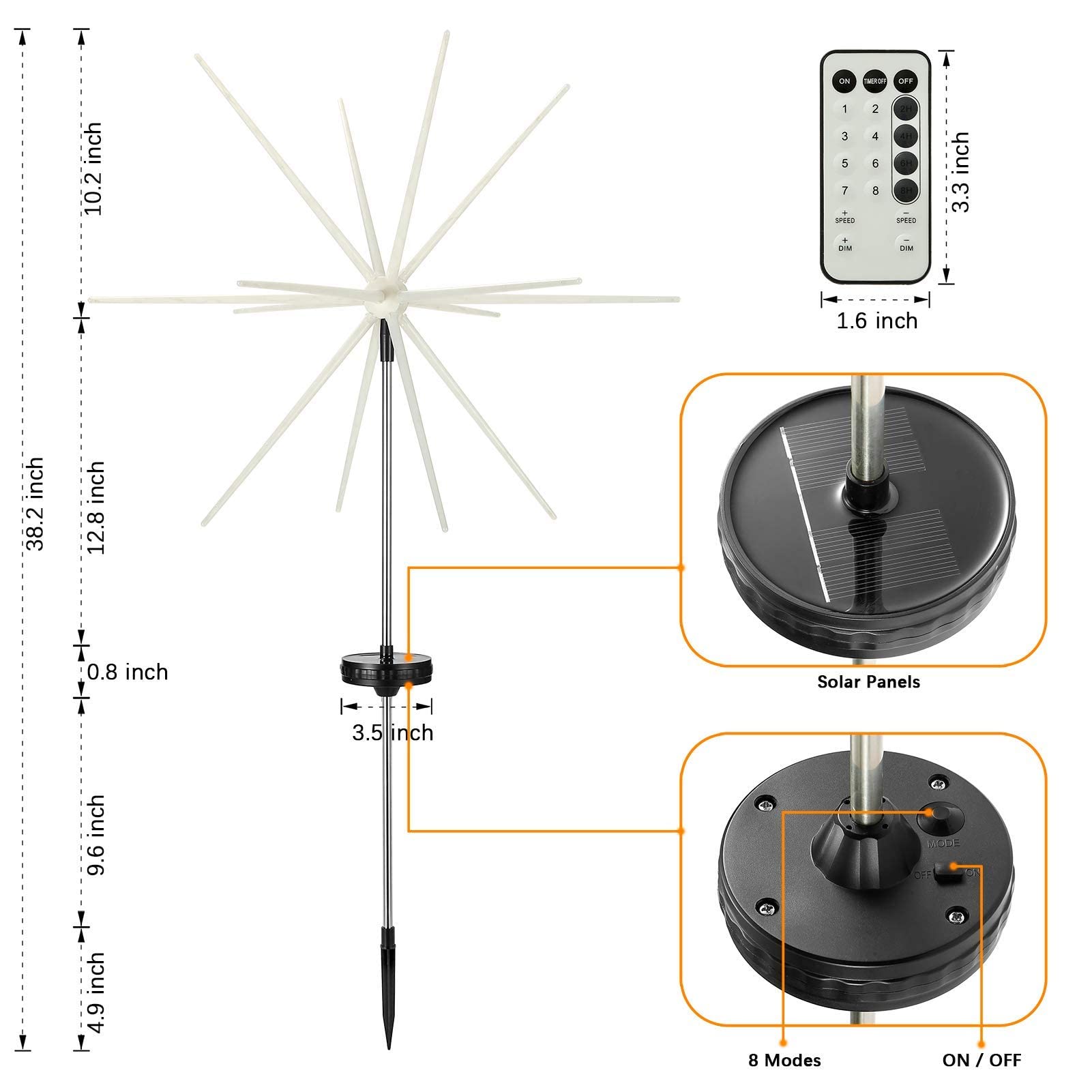 224 LED Solar Starburst Lights Outdoor, 8 Modes Meteor Firework Solar Fairy Lights with Remote Control for Garden Landscape Patio Walkway Home Holiday(2 Pack Warm)