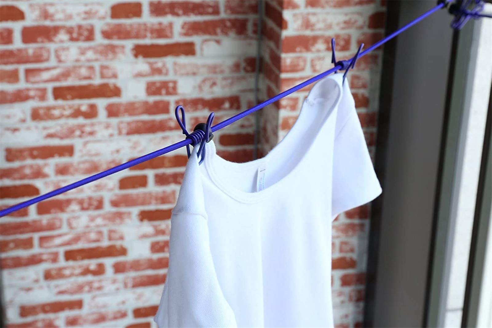 11 Feet Blue Windproof Clothesline with 12 Blue Clips, Adjustable Clothes Line for Home, Travel and Outdoor Hanging Clothes (Blue)