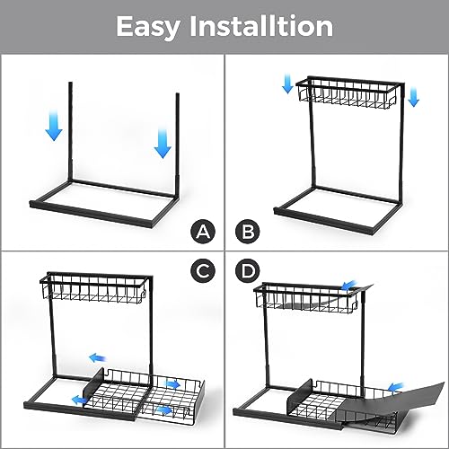 2 Pack Under Sink Organizers and Storage, Metal Pull Out Cabinet Organizer with Sliding Drawer, Slide Out Under Sink Organizer Shelf, Multi-Use for Kitchen Bathroom Organization
