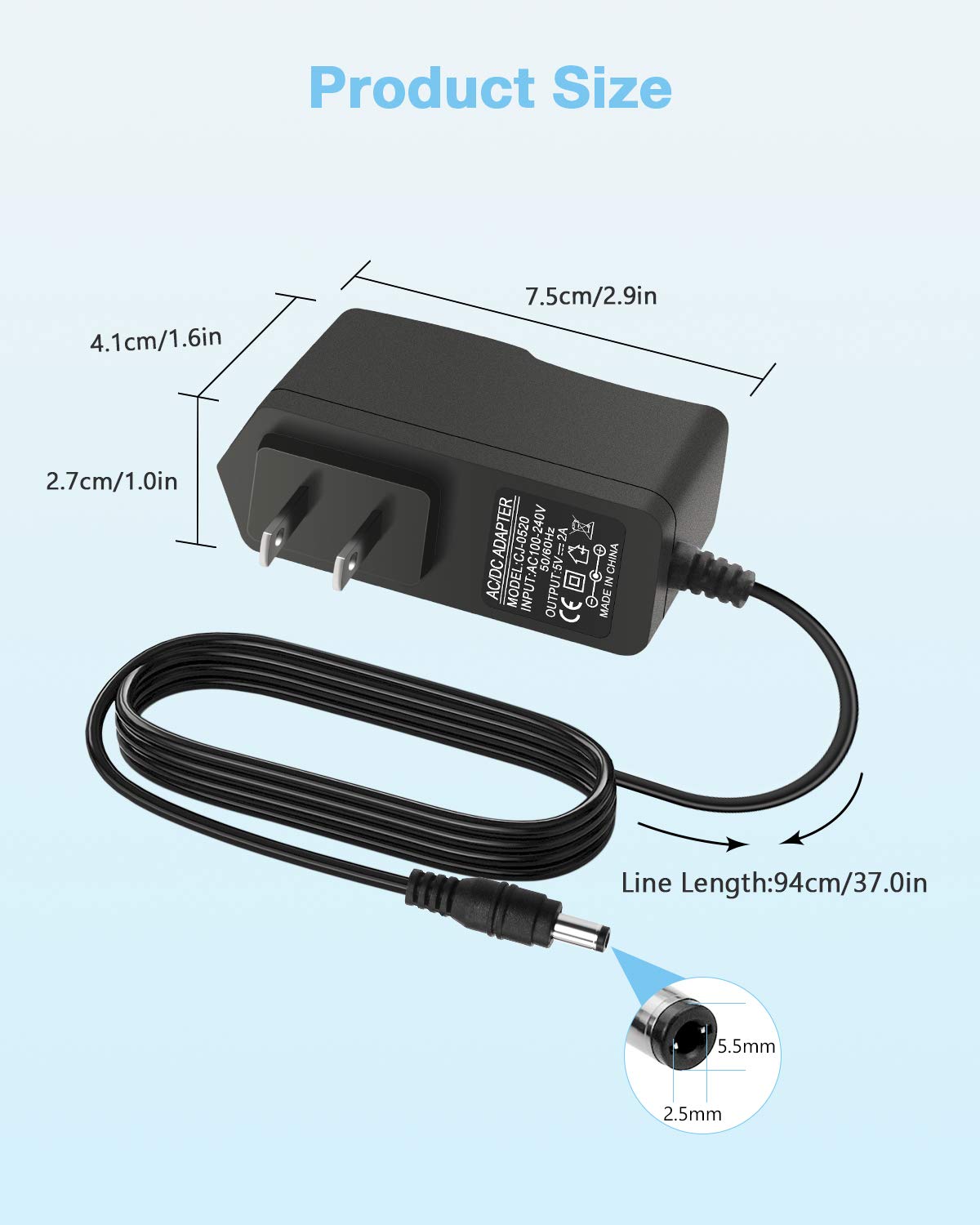 Aclorol 5V 2A Power Supply Adapter 100-240V AC to DC 5Volt 10W 2A 1A Universal Power Charger Converter Transformer 5.5X 2.5mm for WS2812B 5V LED Pixel Strip Lights Security System Router CCTV (5 pack)