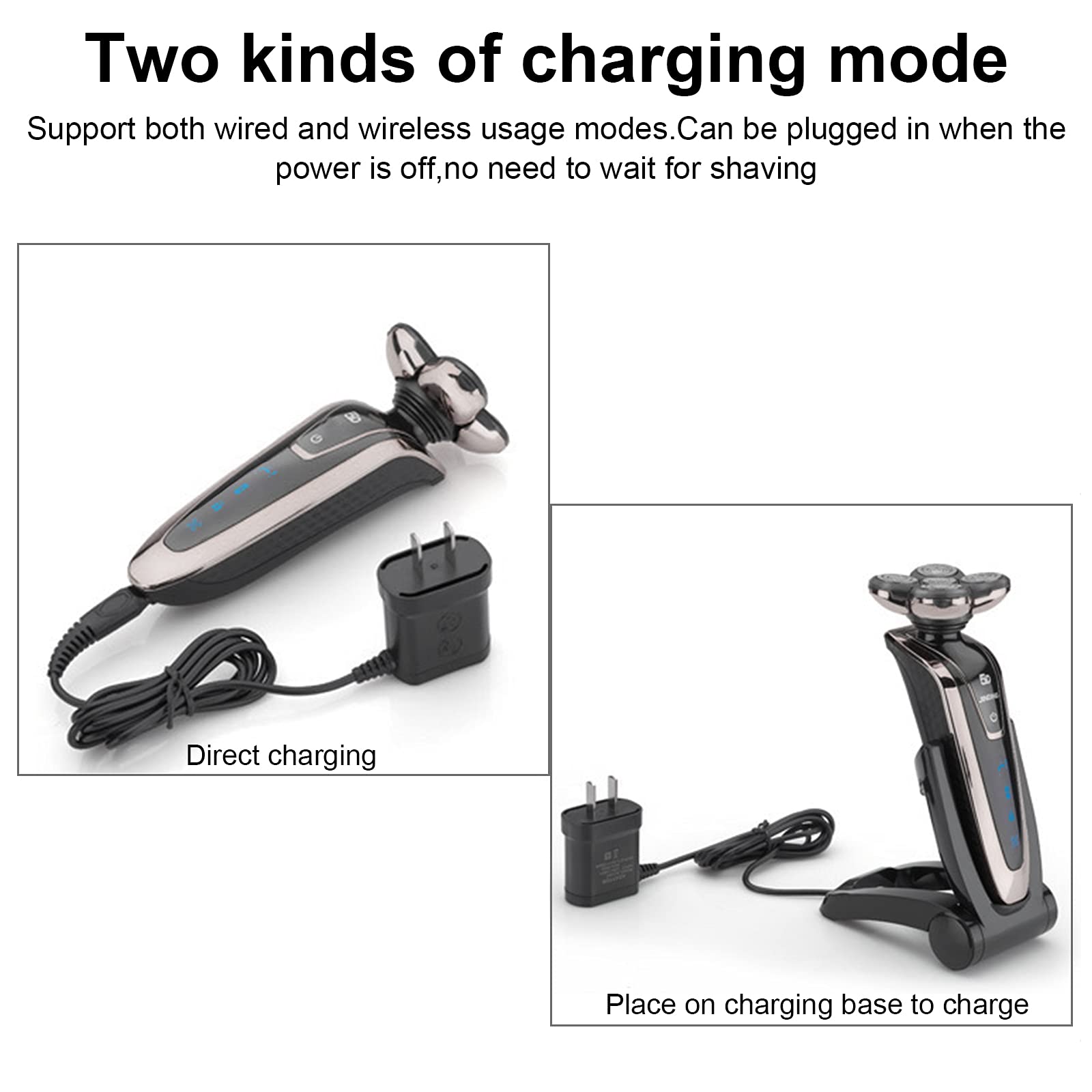 LinMei Electric Shaver 5D Rotary Razor with Pop-up Trimmer LED Display Mens Bald Head Shavers Electric Cordless Rechargeable Mens Shavers Electric Wet and Dry IPX7 Waterproof (Silver)