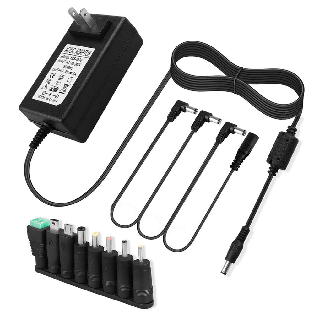 9V 3A Power Cord Adapter Supply Universal 27W Wall Charger with 8 Tips for Video Camera Monitor Speaker Tablets Recorder Router Arduino Schwinn Elliptical Exercise Bike Medela Pump