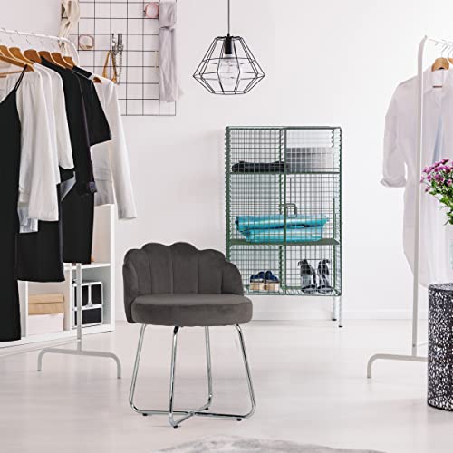 Hillsdale, Catalina Round Metal and Upholstered Vanity Stool with Scallop Back for Makeup Room or Bathroom, Dark Gray