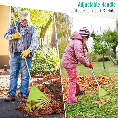 Colwelt Plastic Leaf Rake, Garden Poly Shrub Rake with 56ββ Lightweight Stainless Steel Handle, Include 22Tines Plastic Head & Garden Gloves, Garden Rake Leaf to Collect Loose Debris
