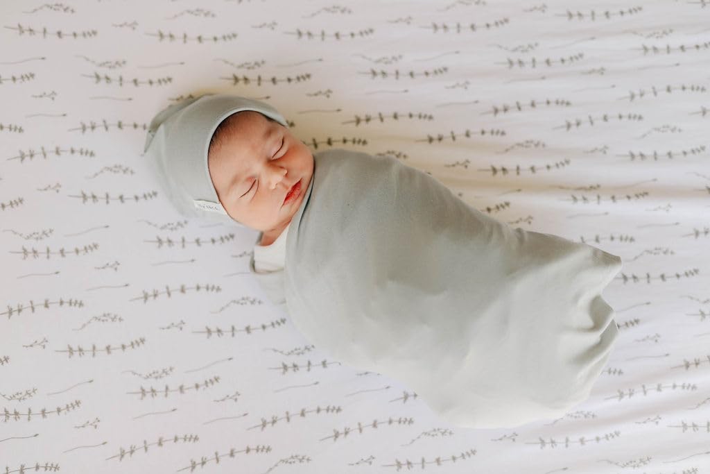Pack and Play Sheets - 2 Pack Fitted with 100% Jersey Cotton - Pack N Play Mattress Sheets for Boys and Girls, Newborn Essentials (Neutral Forest Grey Floral and Leaves)