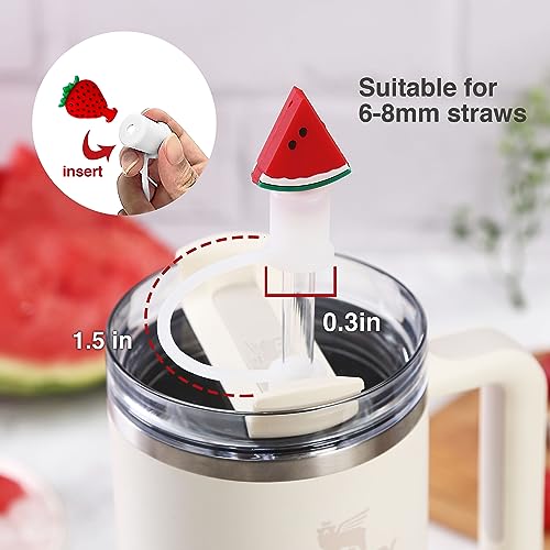2 Pcs of Silicone Cup Boot with Straw Cover for Stanley Cup Accessories, Silicone Base Water Bottle Bottom Sleeve for 40 oz 30 oz Tumbler Hydro Flask (Watermelon and Strawberry Silicon Boot)