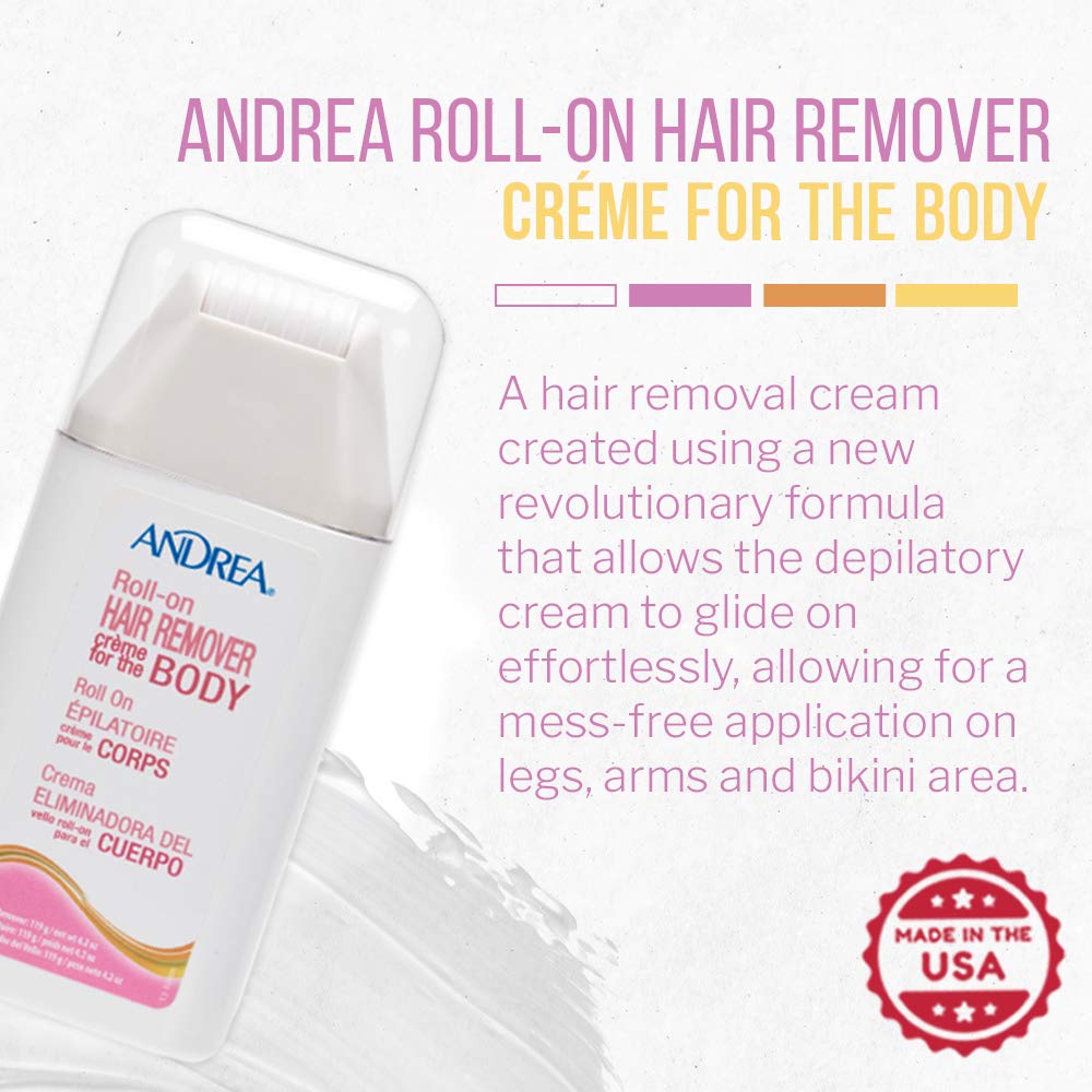Andrea Roll-On Hair Removal Cream for Unwanted Body Hair, Gentle Depilatory Cream for Arms, Legs, and Bikini, Easy-to-Use Hair Remover, 2 Pack