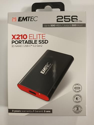 Emtec 256GB X210 Elite SATA III Portable Solid State Drive (SSD) with NAND Technology ECSSD256GX210