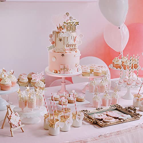 3-Set Round Cake Stand Metal Dessert Cupcake Candy Display for Weddings, Birthday Party, Baby Shower, Anniversary(Pink)