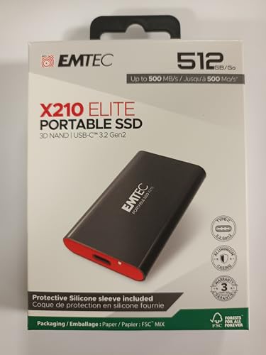 Emtec 512GB X210 Elite SATA III Portable Solid State Drive (SSD) with NAND Technology ECSSD512GX210